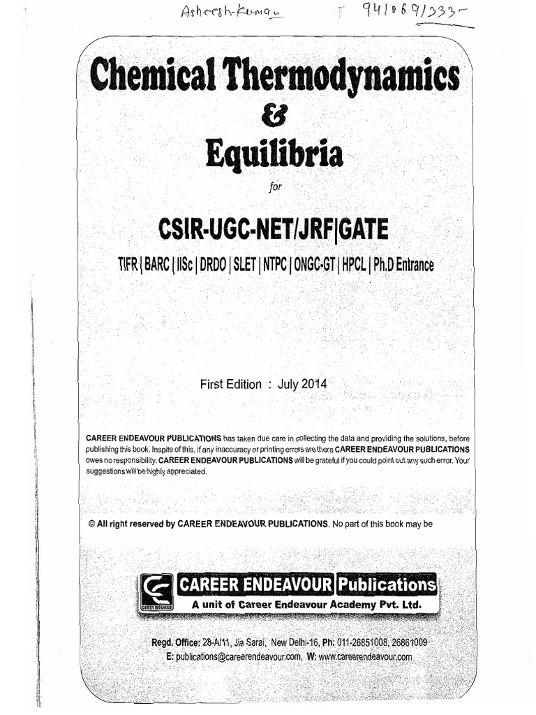 Chemical Thermodynamics (Career Endeavour) | PDF