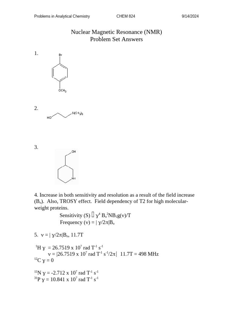 NMR Problem Set 10 03 Answers | PDF