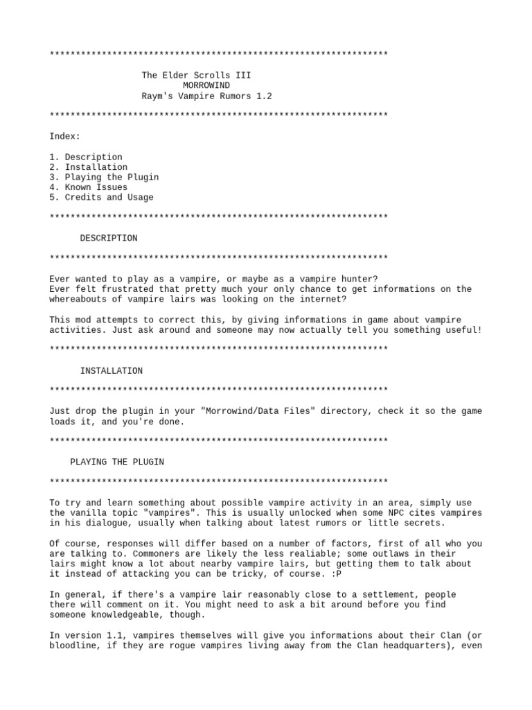 Raym's Vampire Rumors 1.2 | PDF