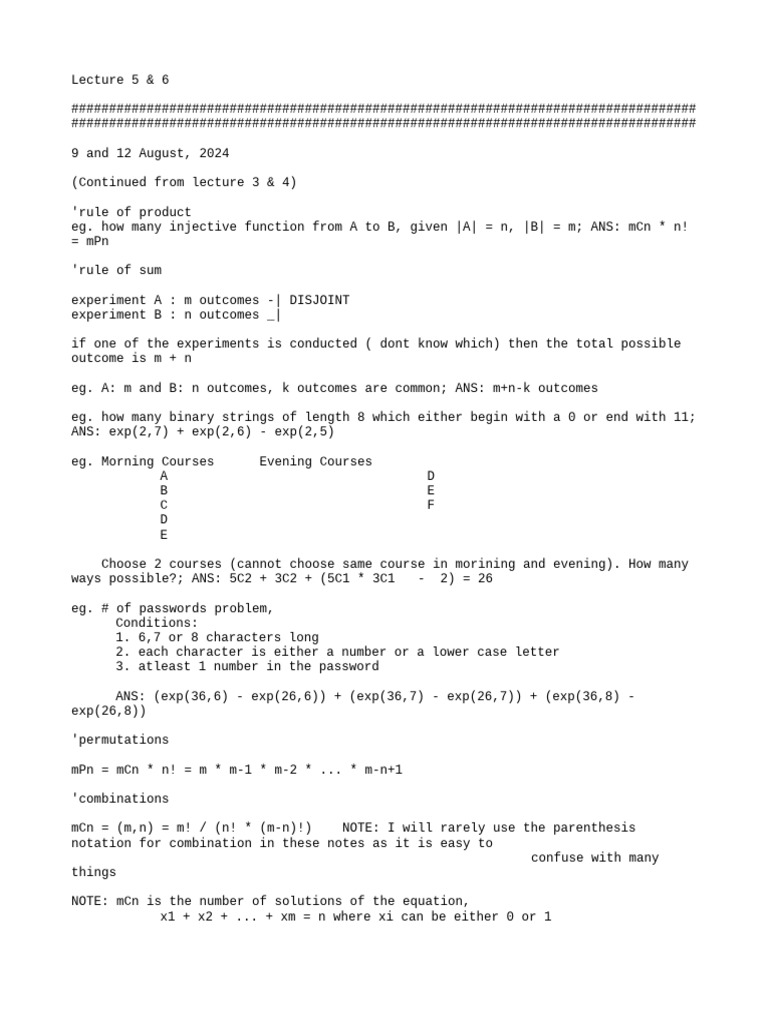 Lecture 5 & 6 | PDF | Combinatorics | Abstract Algebra Lecture 5 & 6 | PDF | Combinatorics | Abstract Algebra
