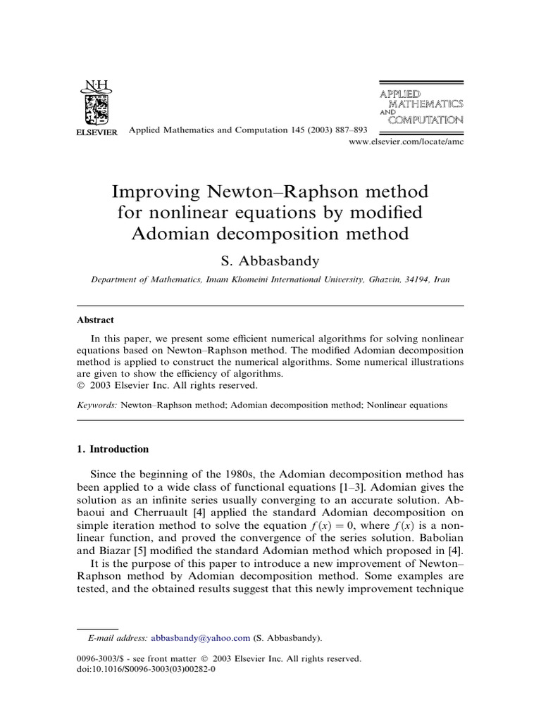 Improving Newton-Raphson Method For Nonlinear Equations by Modified Adomian Decomposition Method ...