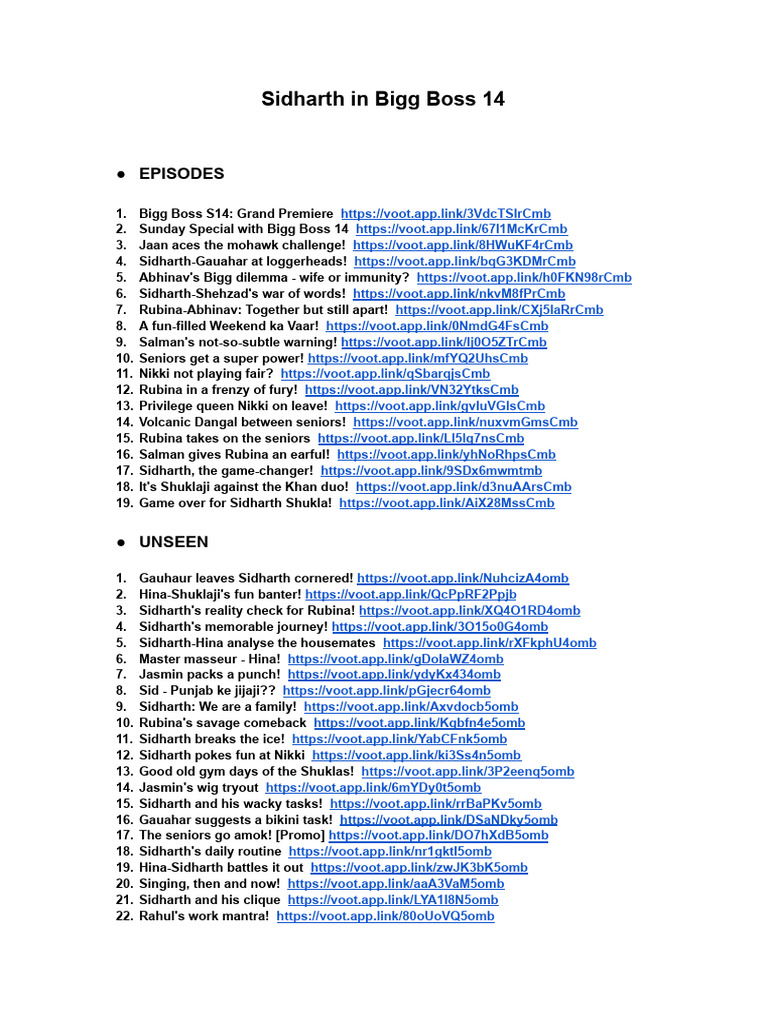 Sidharth in Bigg Boss 14 | PDF