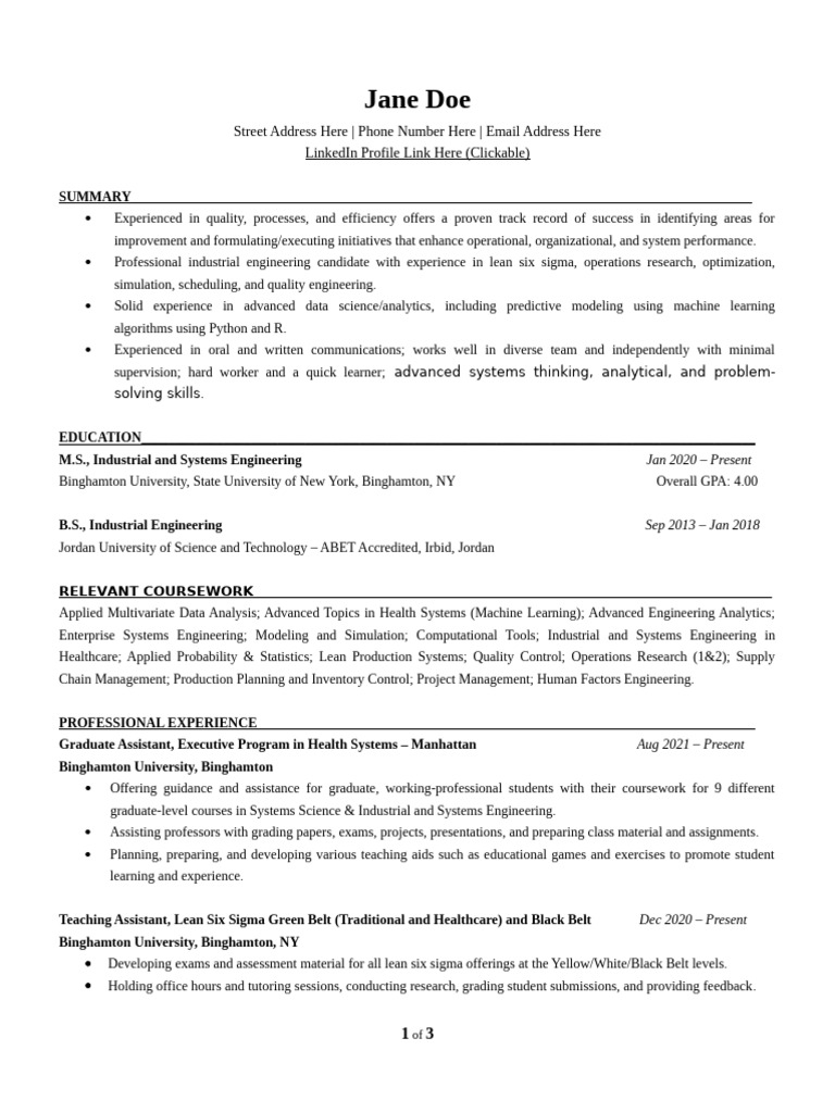 Jane Doe - Resume Template | PDF