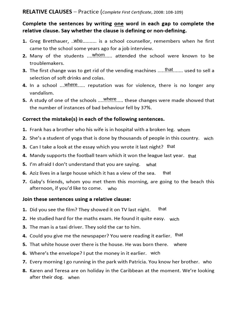 Relative clauses practice resolto | PDF