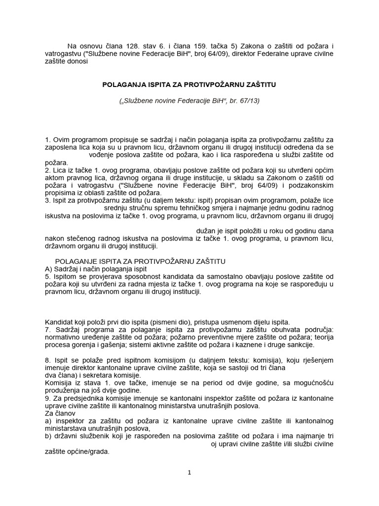 Program Polaganja Ispita Za Protivpozarnu Zastitu | PDF
