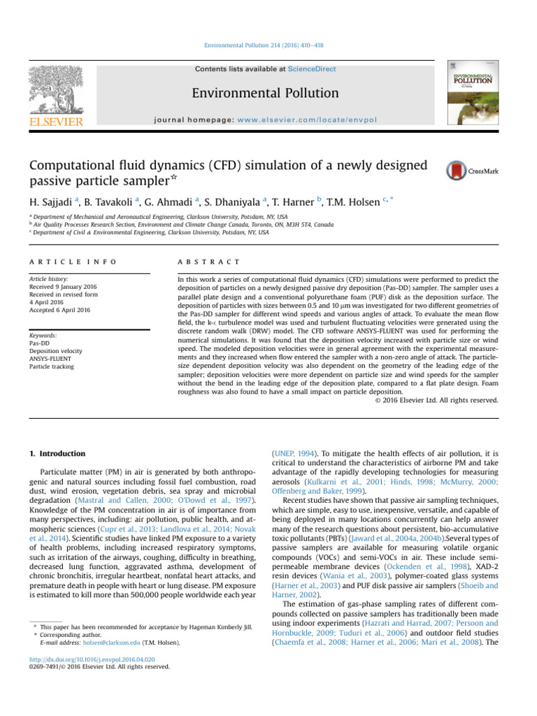 Computational Fluid Dynamics (CFD) Simulation of A Newly Designed Passive Particle Sampler | PDF