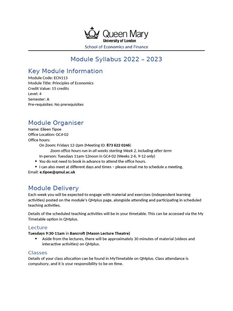 ECN113 Syllabus 2022-23 | PDF