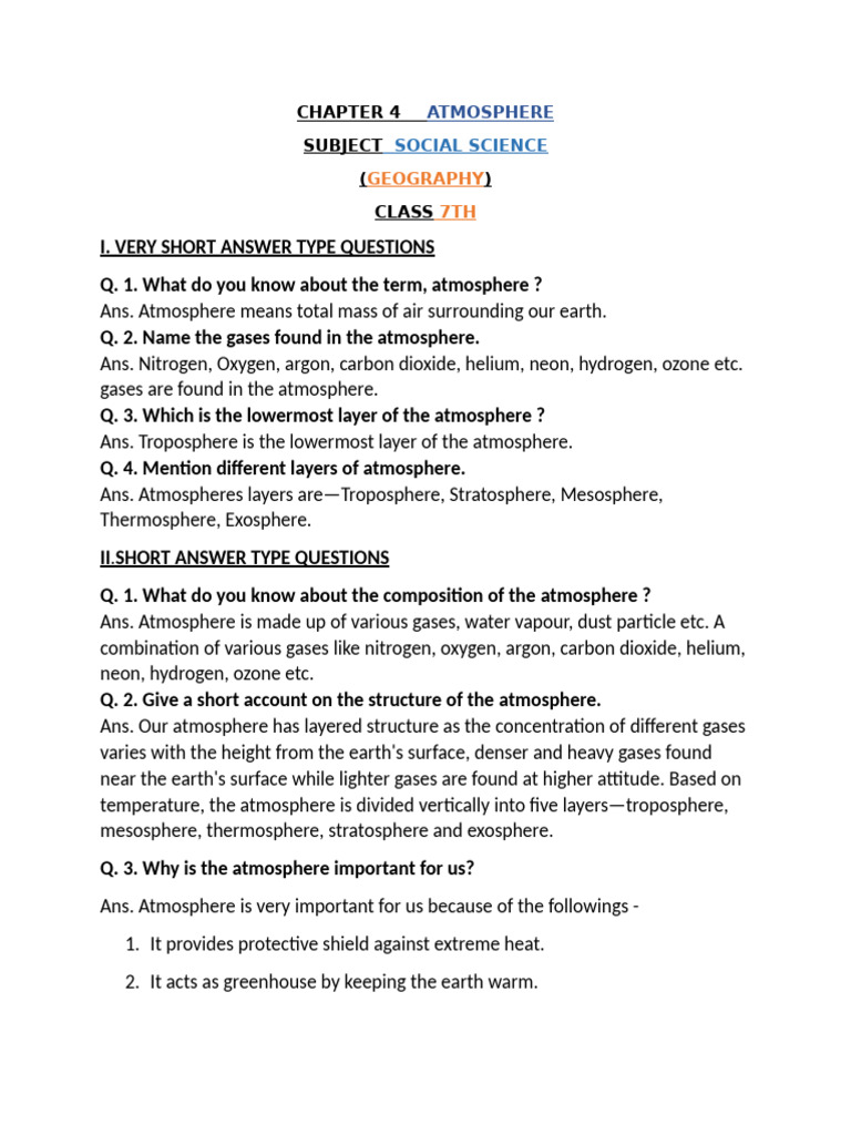 Ch 4 ATMOSPHERE | PDF