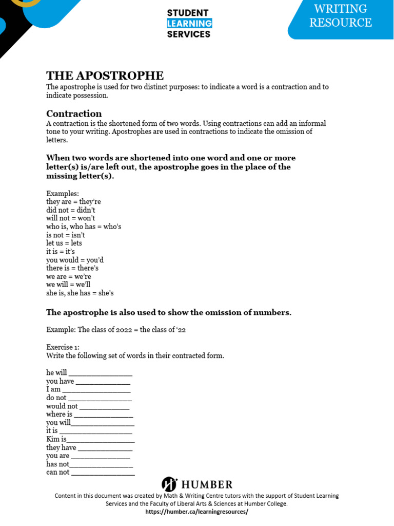APOSTROPHE WITH EXERCISES | PDF