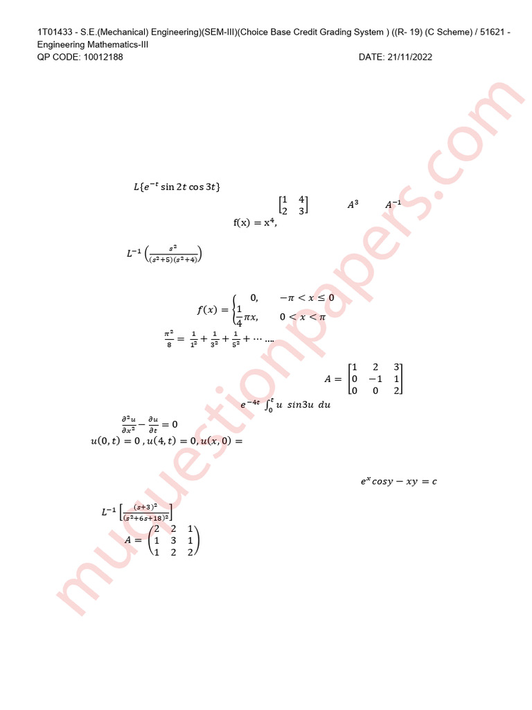 Engineering Math III Exam Paper | PDF