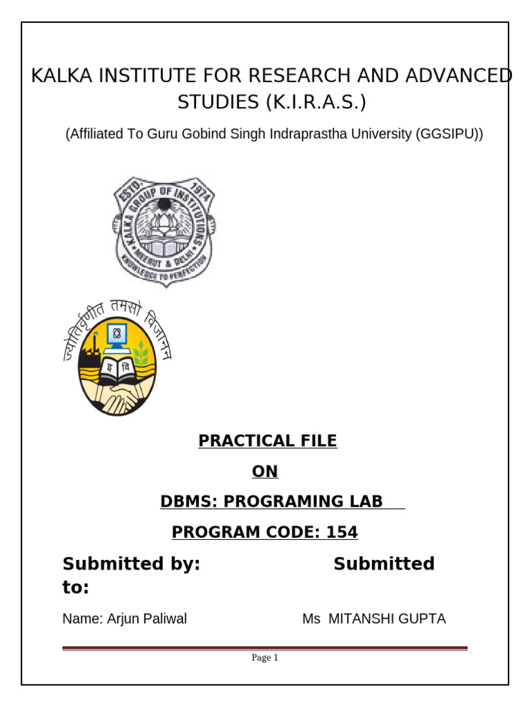 Arjun Paliwal Dbms File | PDF