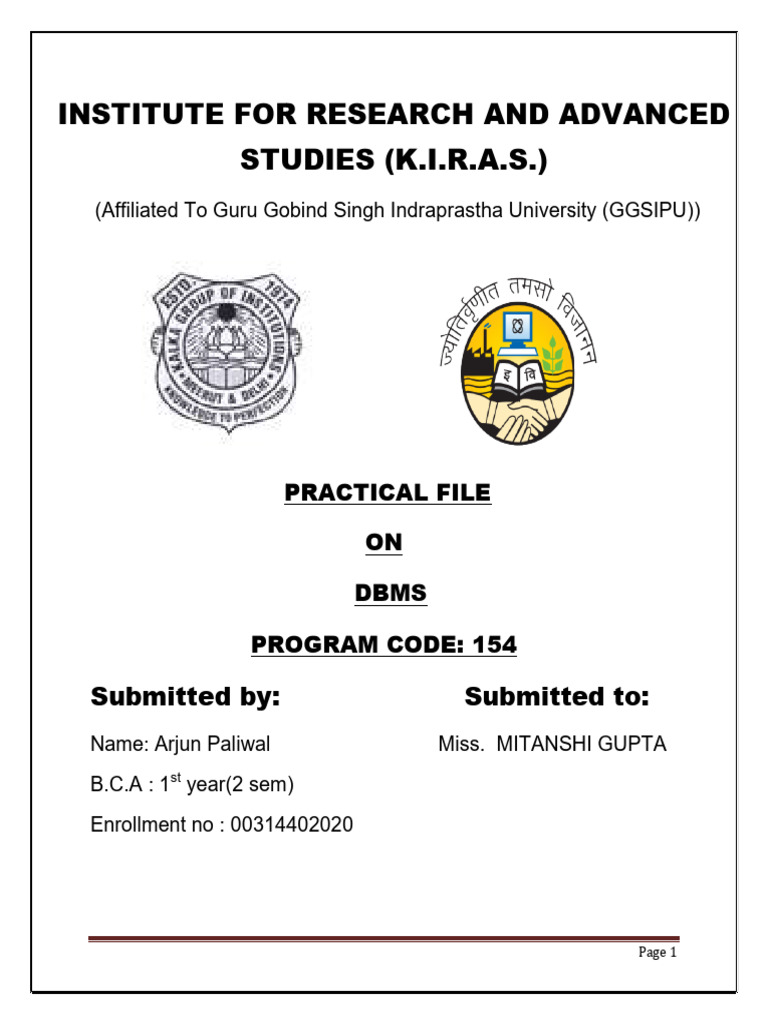 Arjun Paliwal Dbms File | PDF