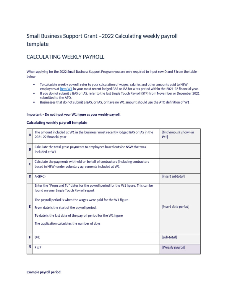 Small Business Support Program Template Calculating Weekly Payroll | PDF
