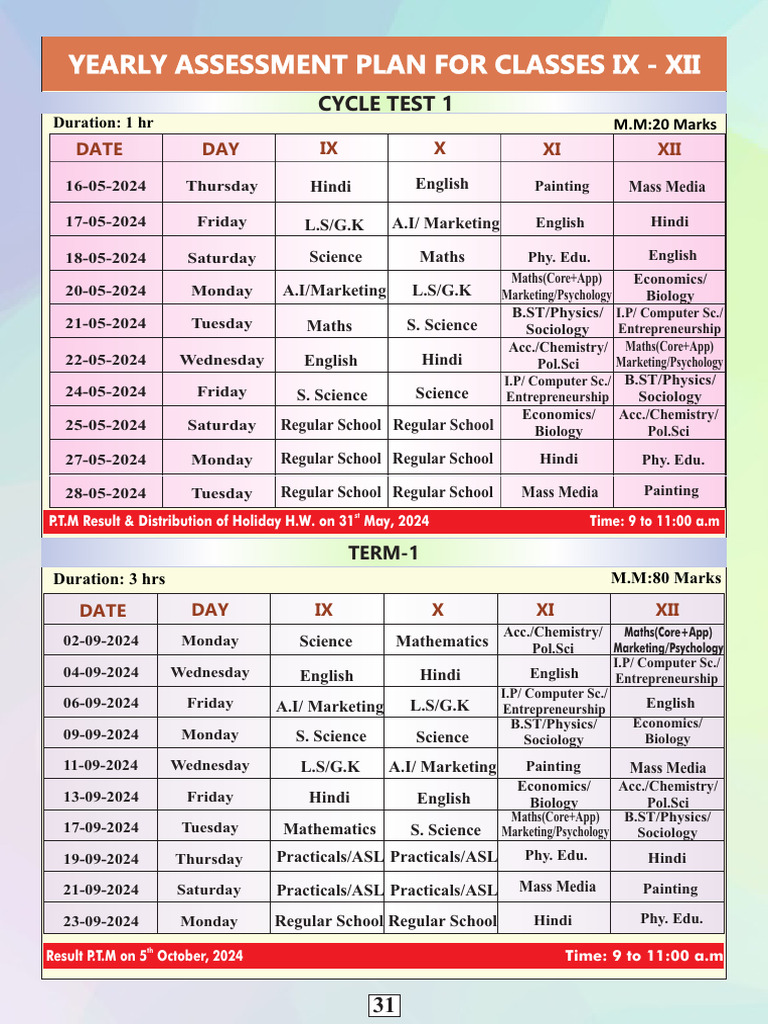 Examination Calender III XII | PDF