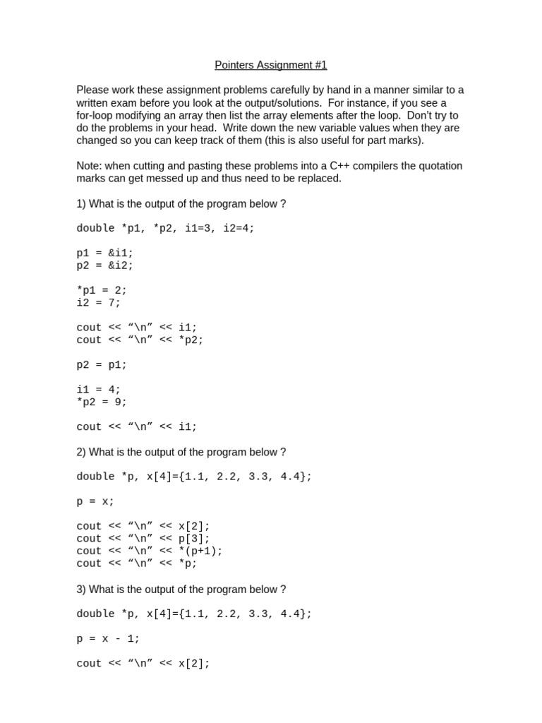 Pointers Assignment1 | PDF