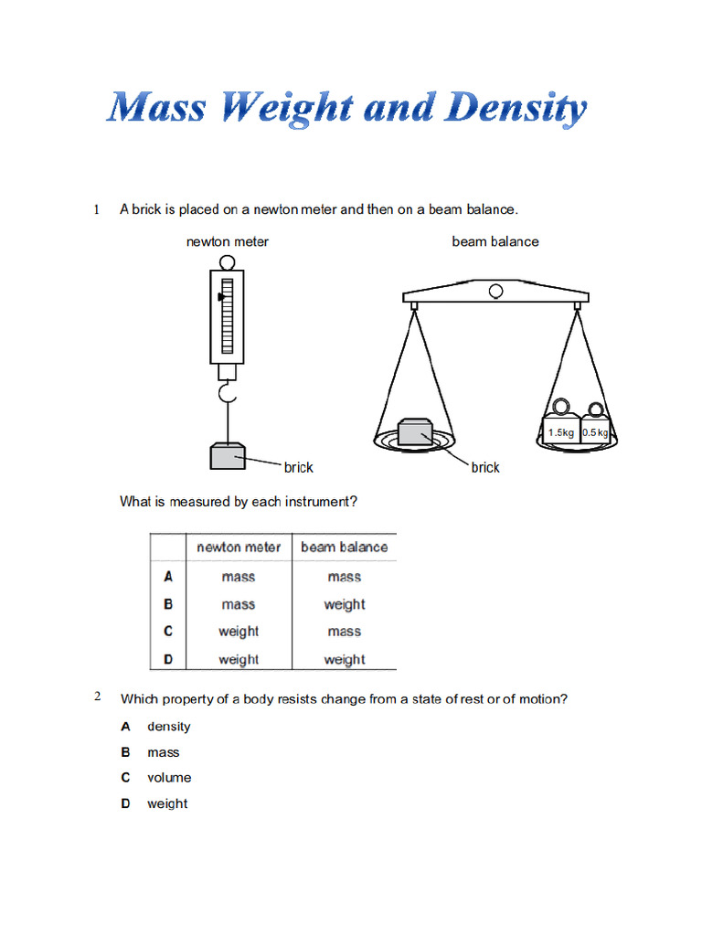 Mass Weight and Density | PDF