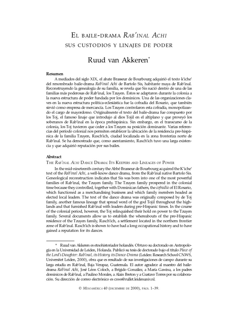 El Baile Drama Rabinal Achi Sus Custodio | PDF