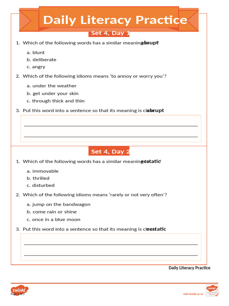 Lav Daily Literacy Practice - Set 4 | PDF