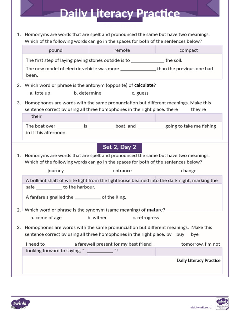 Lav Daily Literacy Practice - Set 2 | PDF