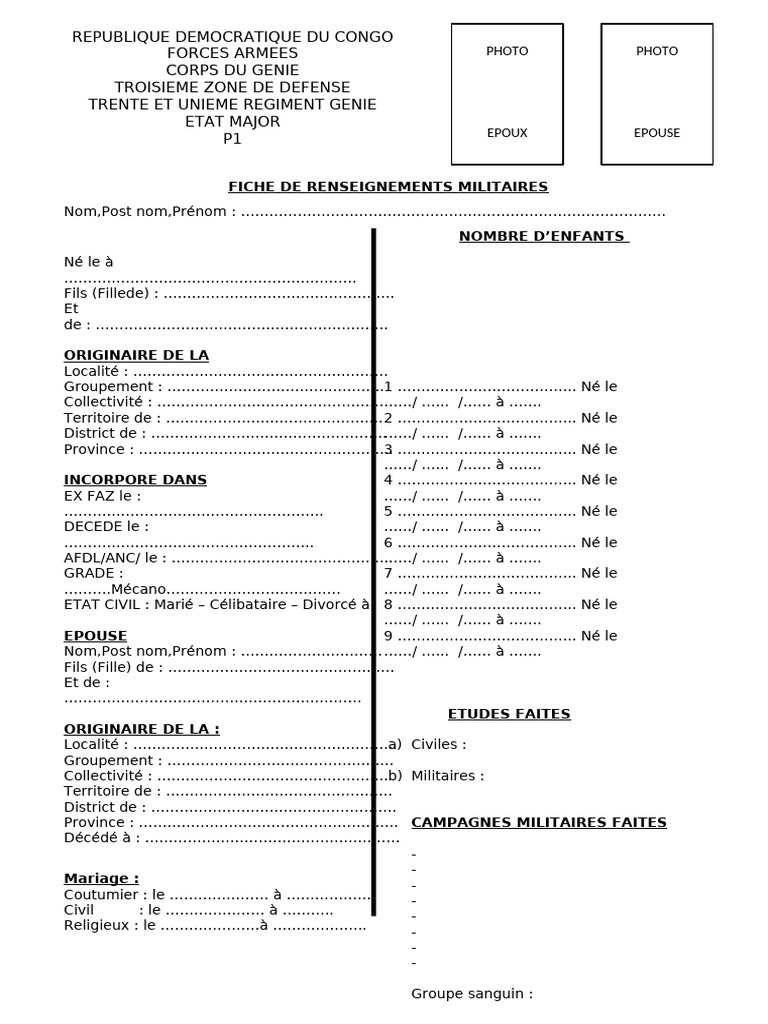 Fiche de Renseignements Militaires | PDF