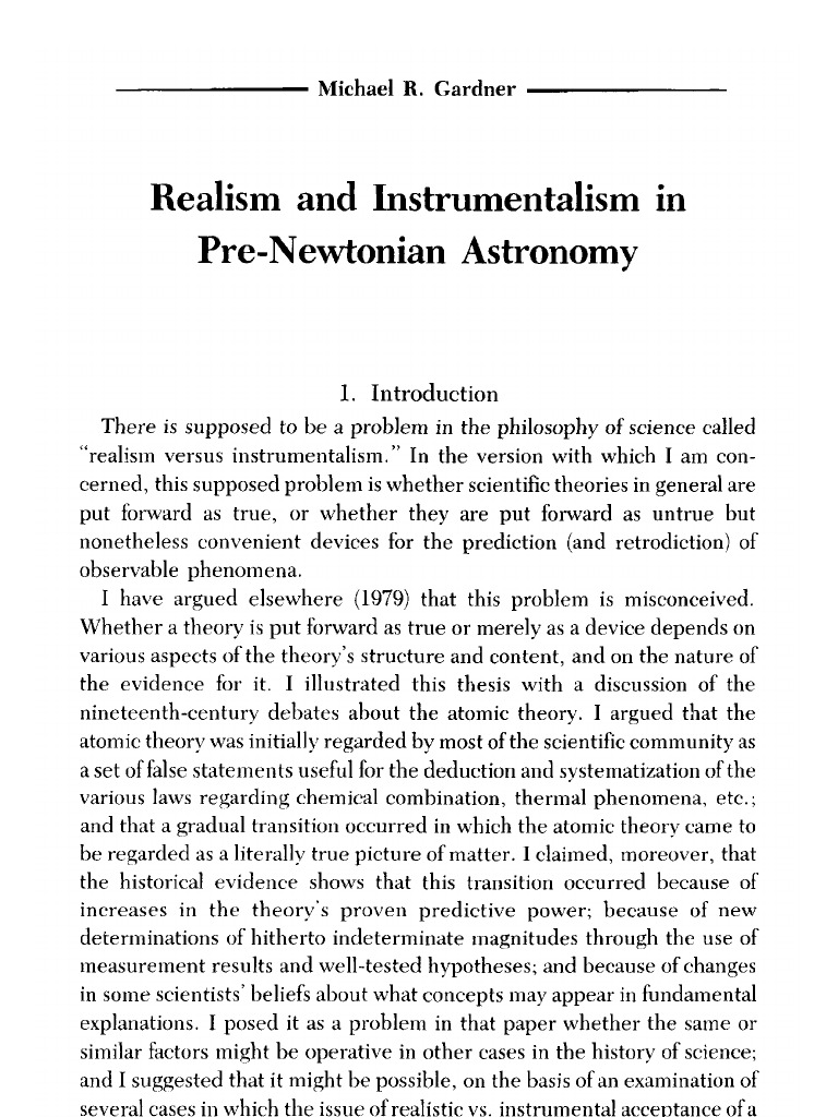 Realism and Instrumentalism in Pre-Newtonian Astronomy: Michael R ...