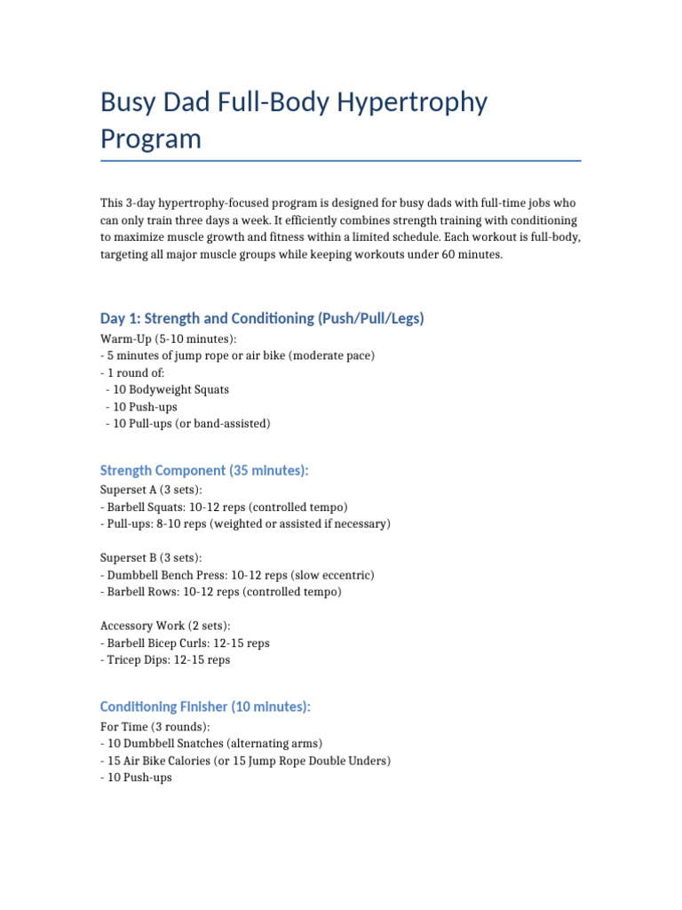 Busy Dad Full-Body Hypertrophy Program | PDF