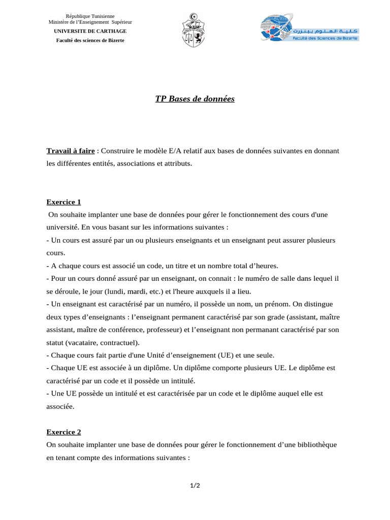 TP Bases de Données: Travail À Faire | PDF