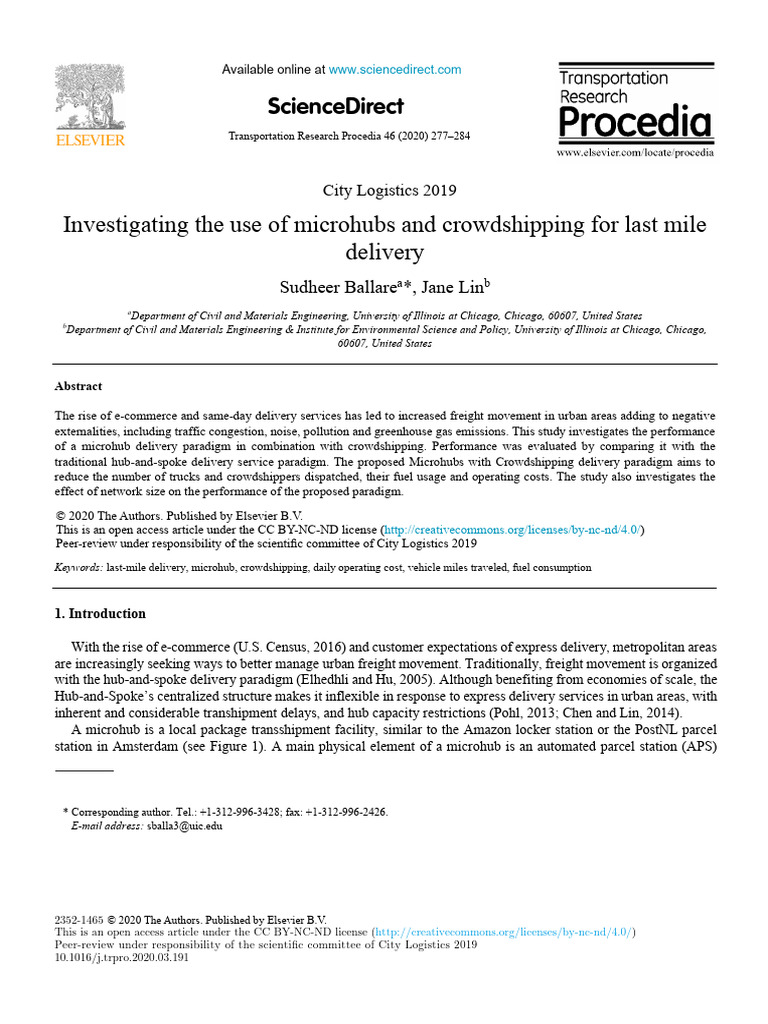 Investigating The Use of Microhubs and Crowdshipping For Last Mile | PDF