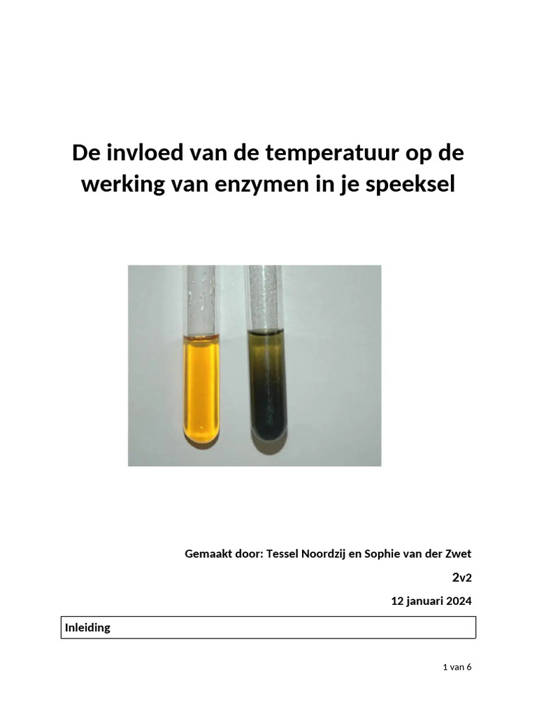 Kopie Van de Werking Van Speeksel Bij Verschillende Temperaturen | PDF