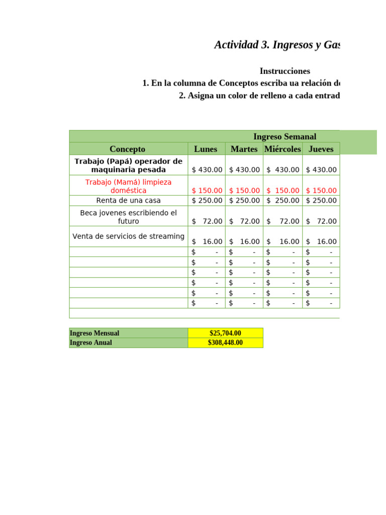 Actividad 3. Ingresos y Gastos | PDF