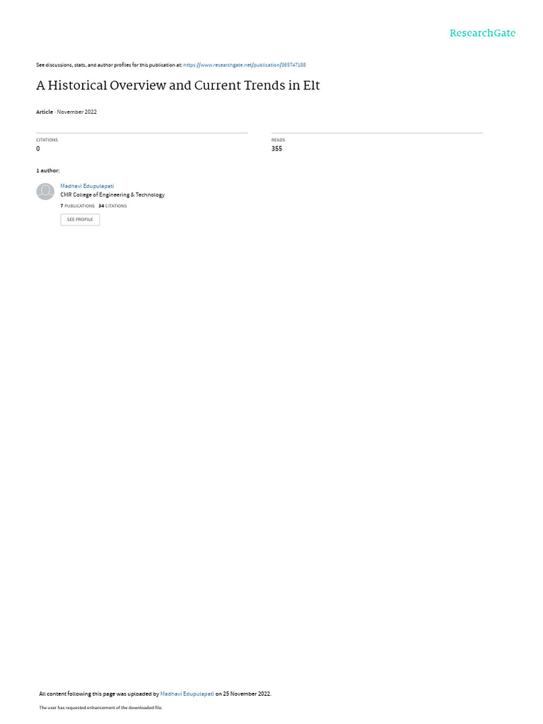 A Historic Overview and Current Trends in Elt | PDF