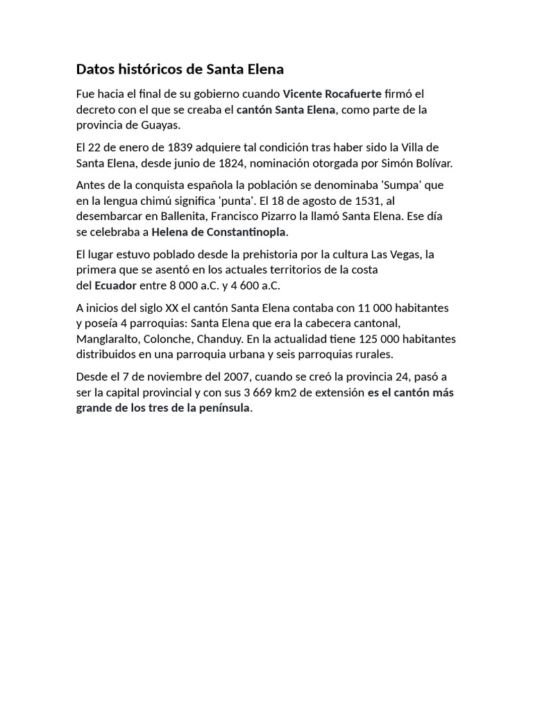 Datos Históricos de Santa Elena | PDF