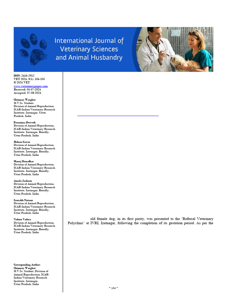 Therapeutic Management of Fetal Mummification in A Bitch: A Case Report ...