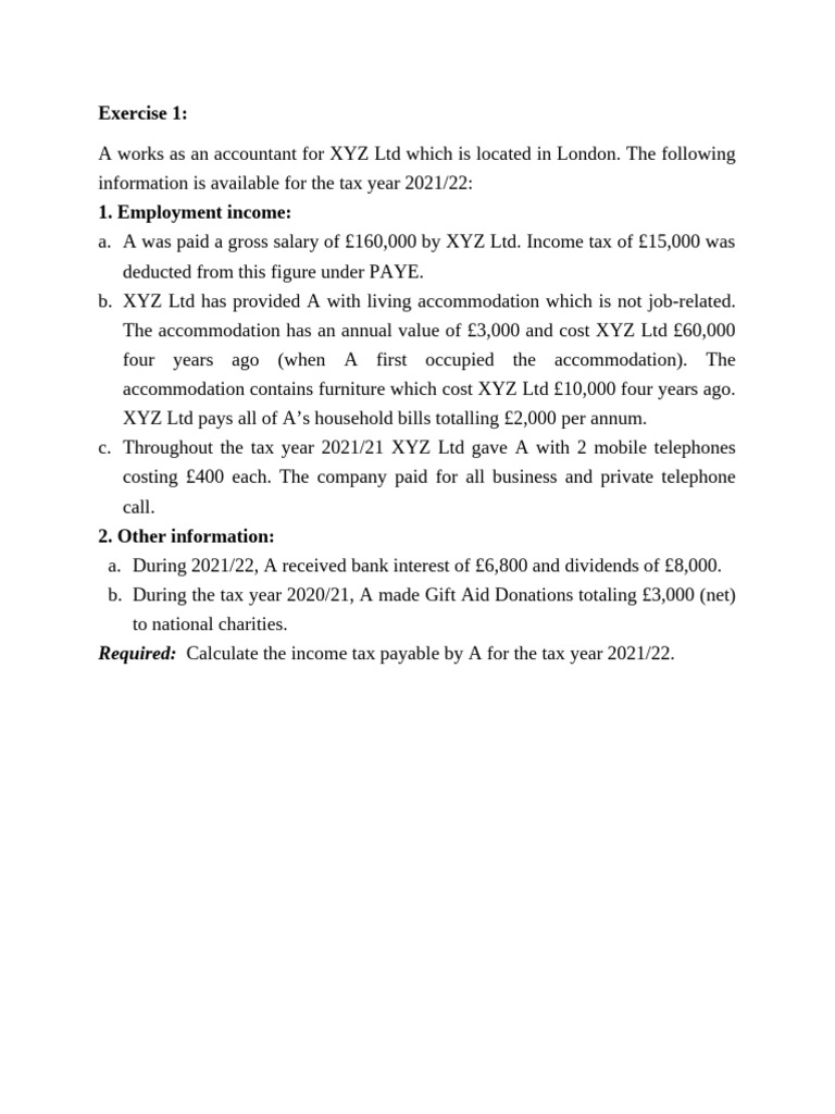 Taxation 1. Exercise | PDF | Taxes | Finance & Money Management