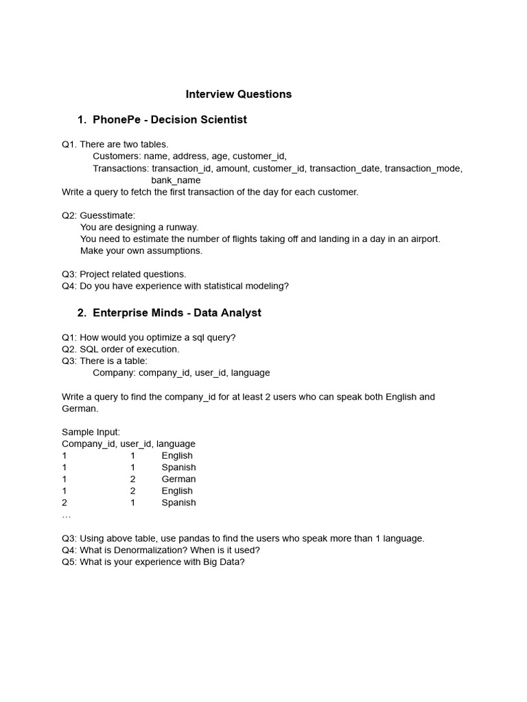 SQL Interview Questions. | PDF