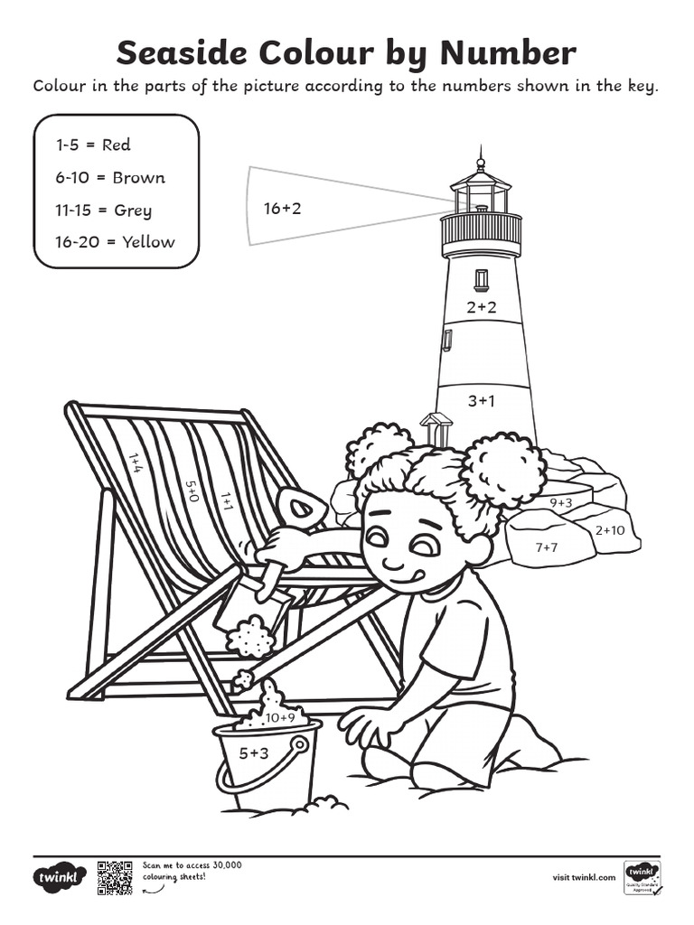 Addition To 20 Seaside Themed Colour by Numbers - Ver - 3 | PDF