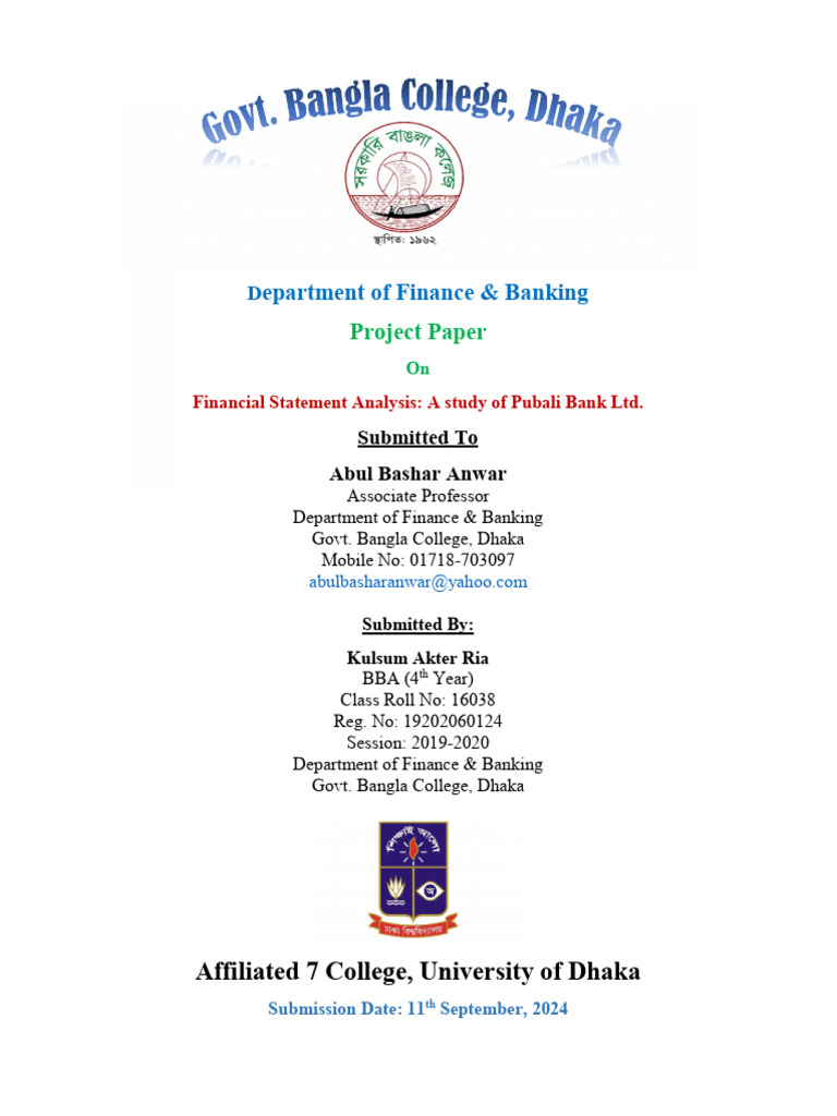 Financial Statement Analysis: A Study of Pubali Bank Ltd. | PDF