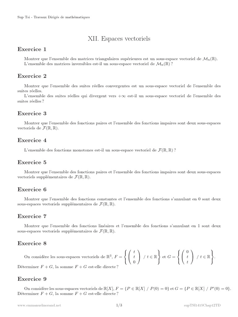 Exercices Espaces Vectoriels 1 | PDF