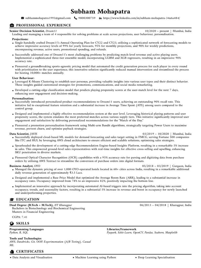 Subham Mohapatra Resume Final PDF | PDF