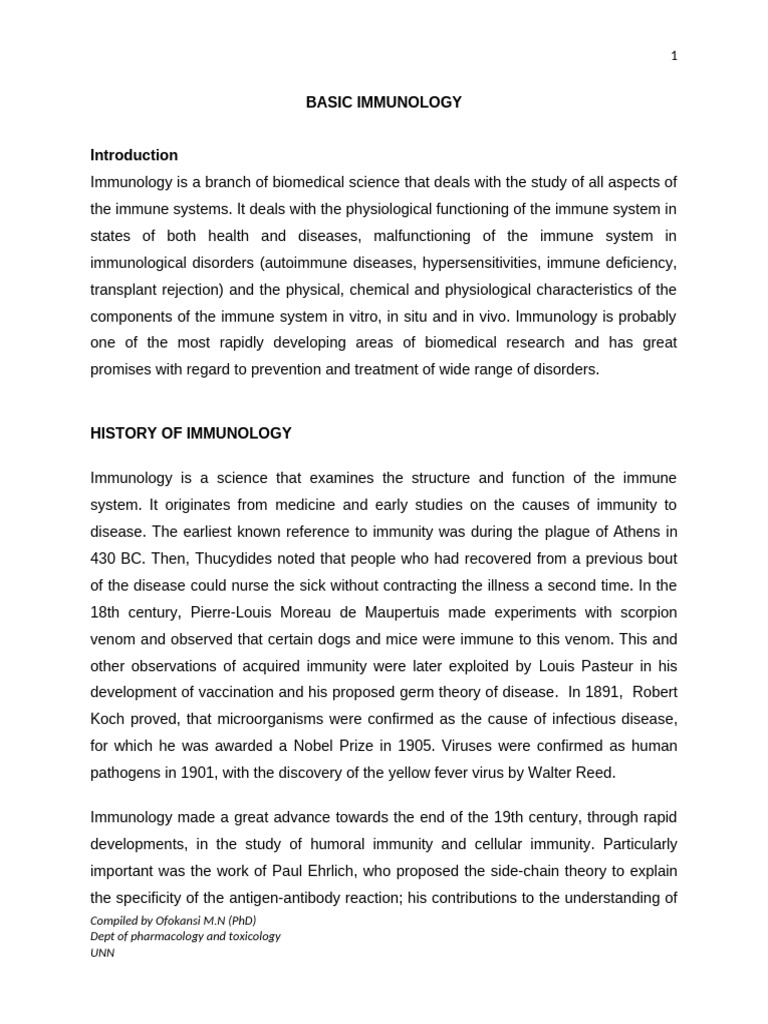 lecture note on basic immunology | PDF