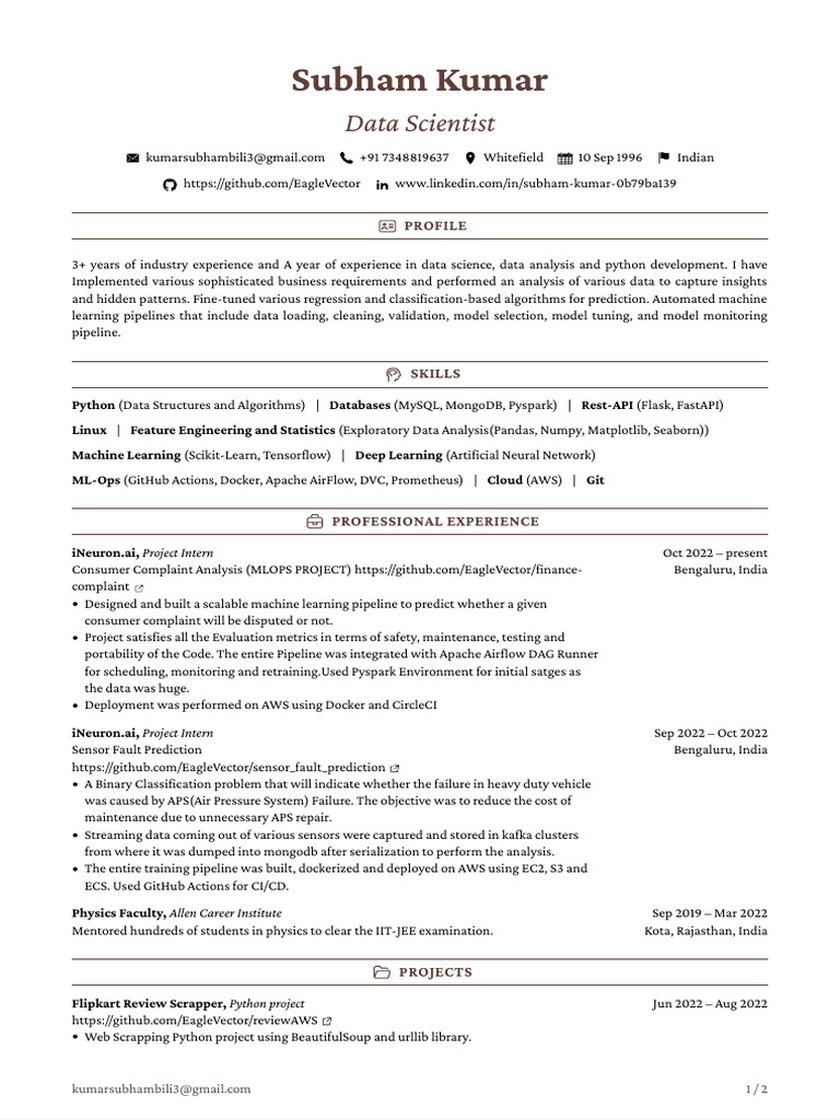 Subham Kumar: Data Scientist | PDF