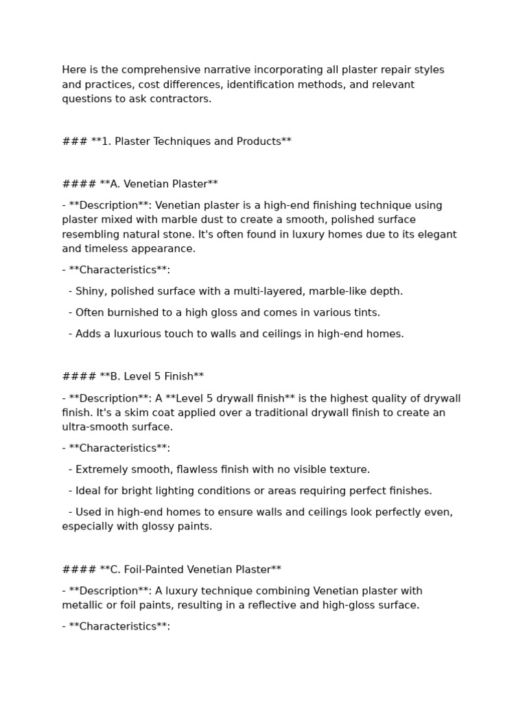 Plaster Technical Information - 09102024 | PDF