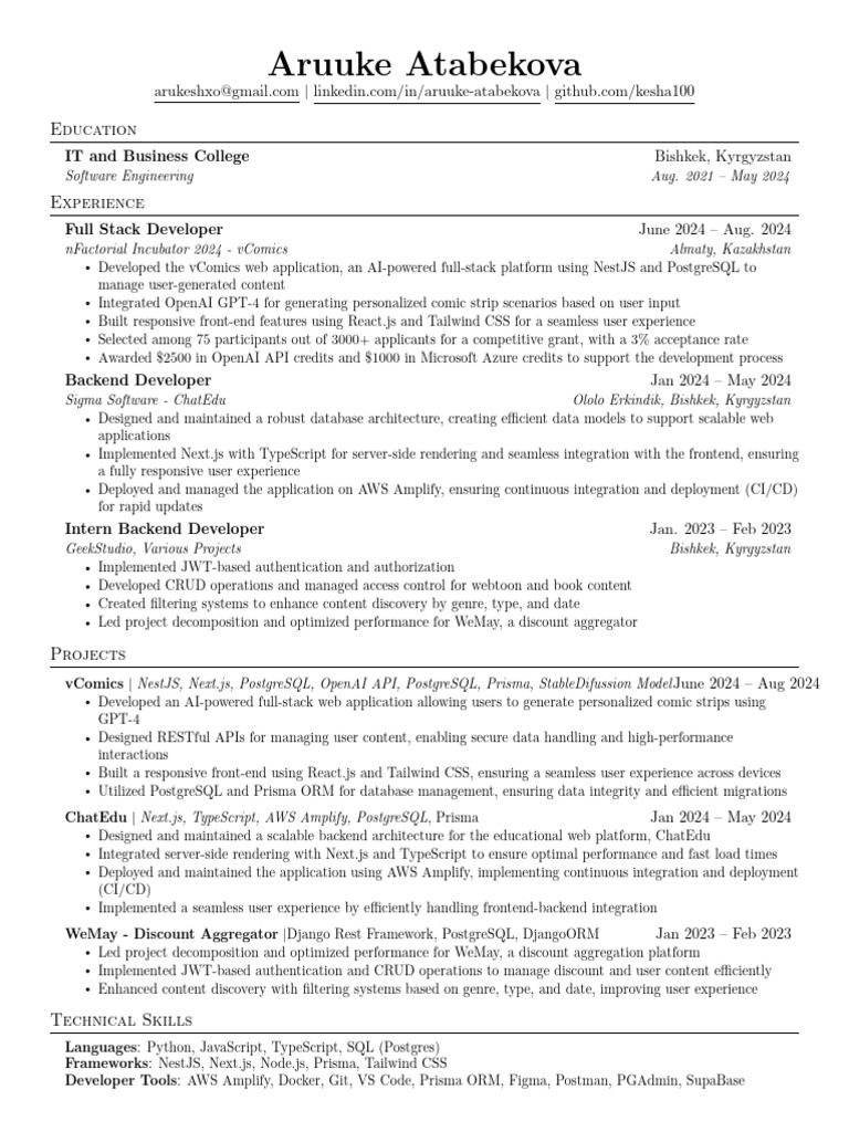 Aruuke Atabekova: Education | PDF