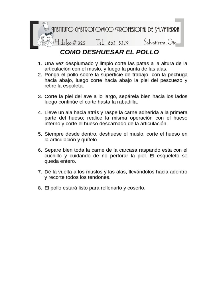 Como Deshuesar El Pollo | PDF