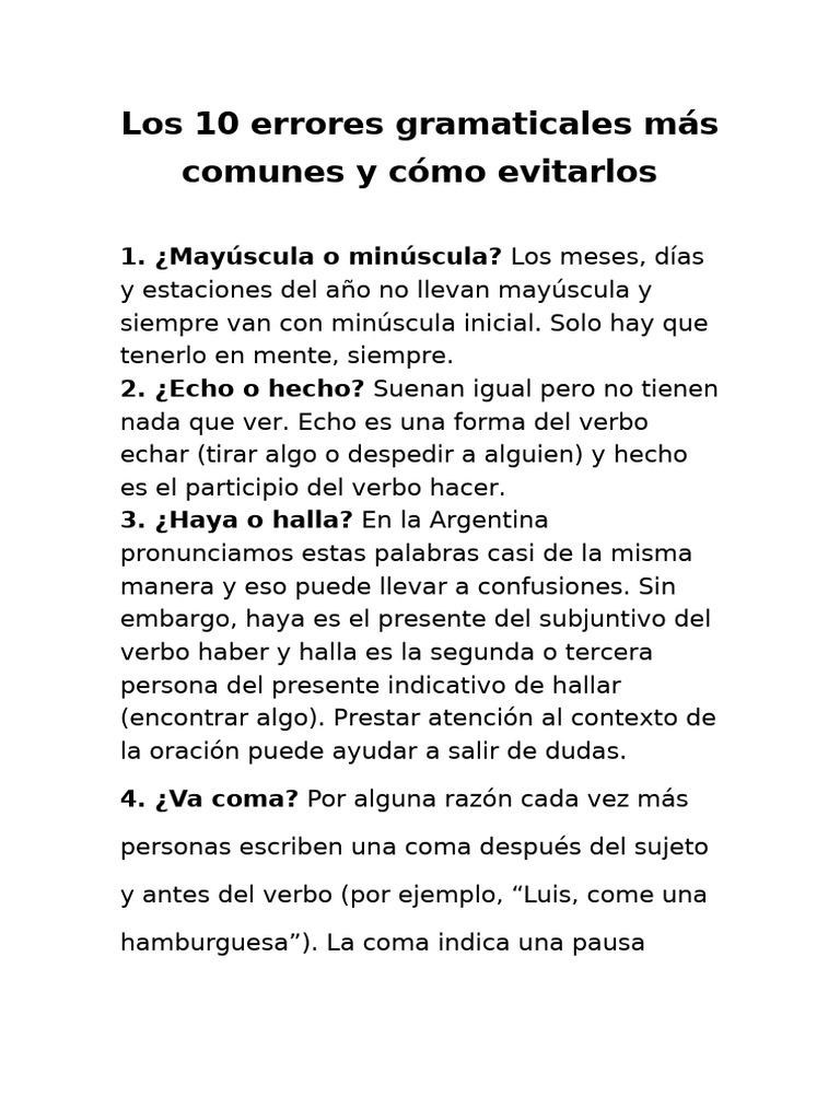 Los 10 Errores Gramaticales Más Comunes y Cómo Evitarlos | PDF