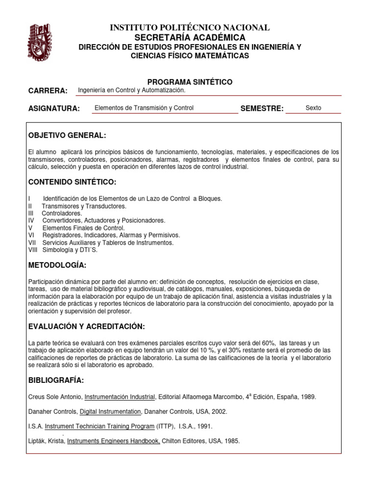 Plan de estudios Elementos | PDF