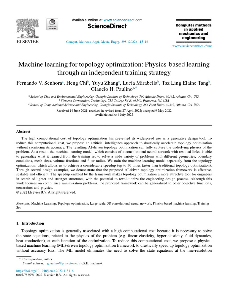 Machine learning for topology optimization Physics-based learning | PDF
