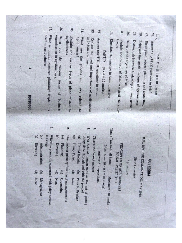 Agri Business MGT QP | PDF