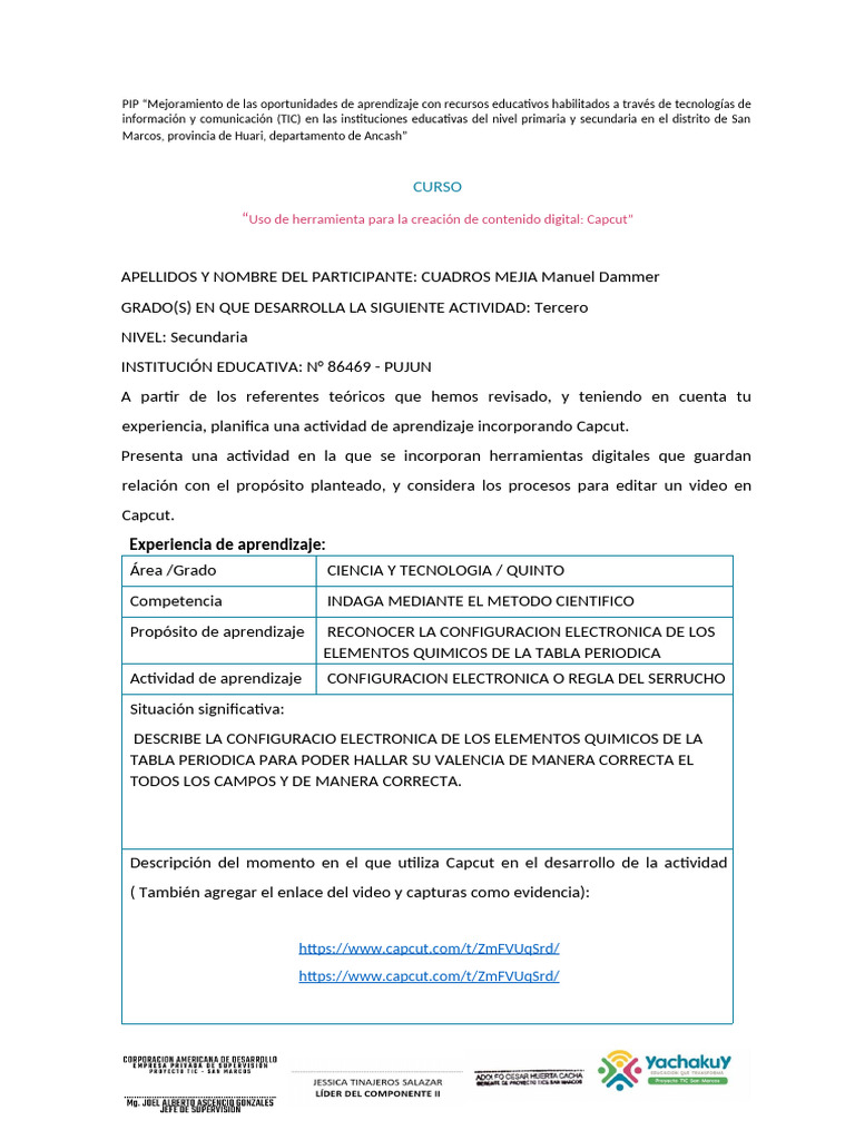 Formato de La Actividad de Aprendizaje Con Capcut. Listo | PDF