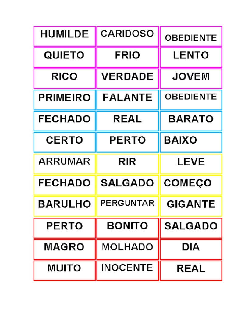Bingo de Sinônimos e Antônimos | PDF